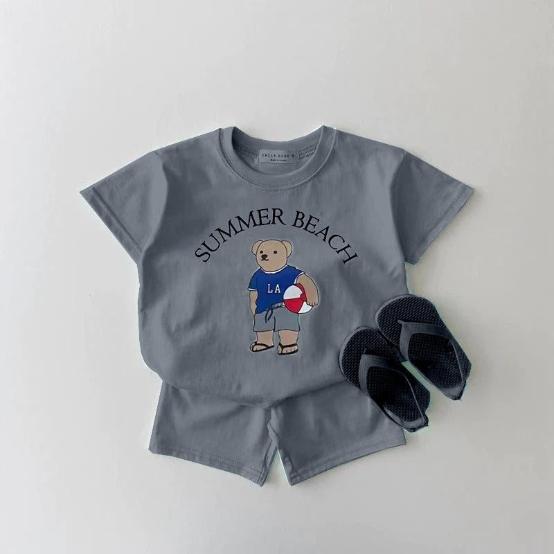 Teddy Bear Print T-Shirt & Shorts Short Sleeve – preeto.pk